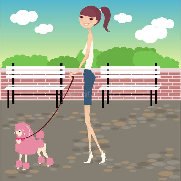 Girl Walking Her Dog Stock Illustrations – 797 Girl Walking Her Dog ...