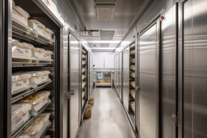Walk-in Freezer Filled with Rows of Frozen Food and Packages Stock ...