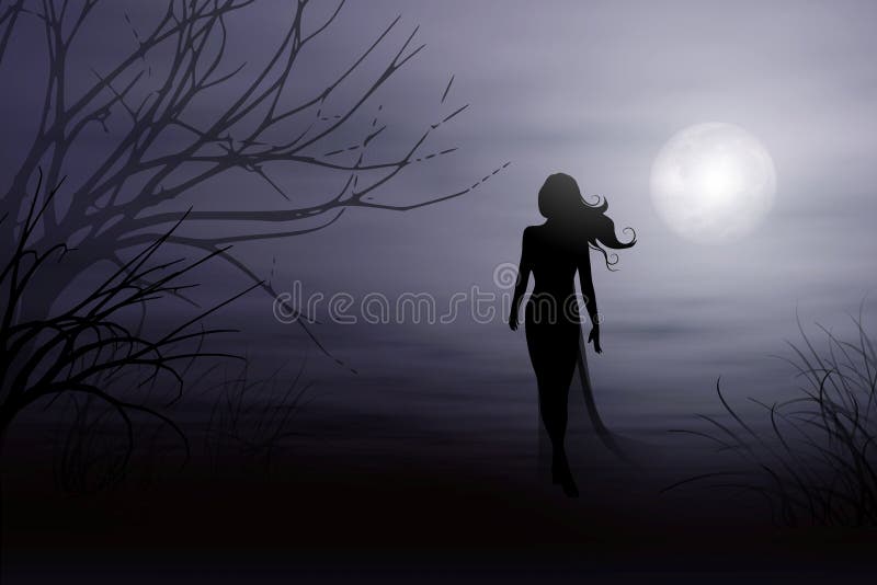 A Walk in the Moonlight stock illustration. Illustration of silhouettes ...