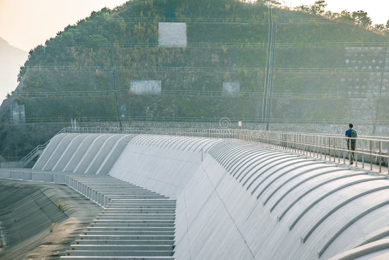 Walk Path on a Dam of Reservoir Stock Photo - Image of lake, structure ...