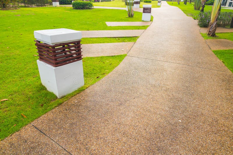 The Walk Path in the Park with Green Grass . Stock Image - Image of ...