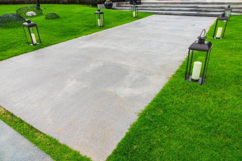 The Walk Path in the Park with Green Grass . Stock Image - Image of ...