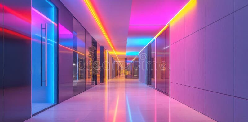 Walk through a Radiant Corridor with Glowing Colors and Modern ...