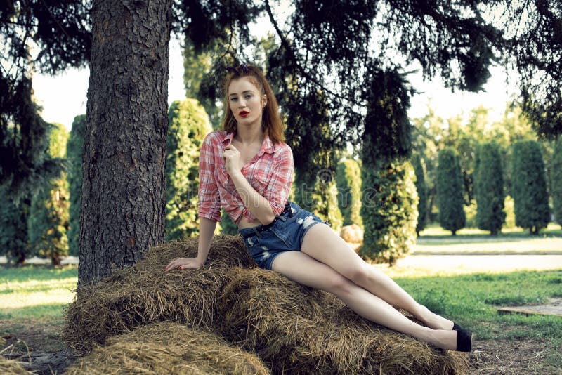 Walk with a Red Haired Girl in Retro Style Stock Image - Image of high ...