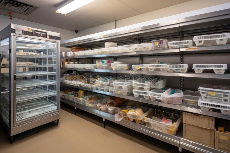 Walk-in Refrigerator with Shelves Stocked and Ready for Business Stock ...