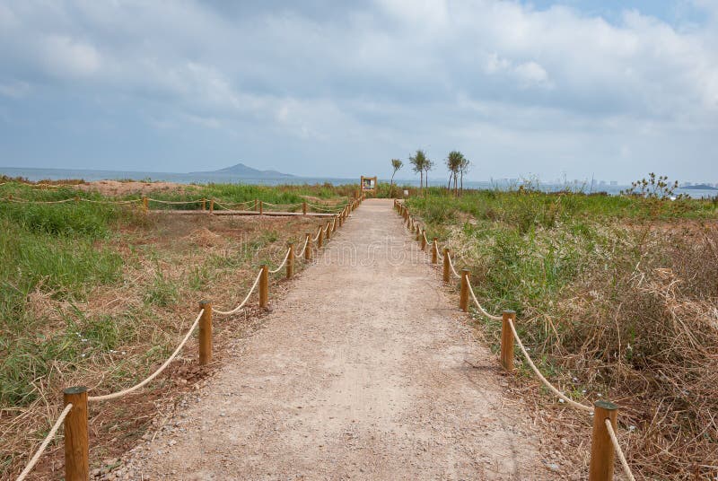 Walk of Sand and Ropes To the Sea Stock Photo - Image of season, grass ...