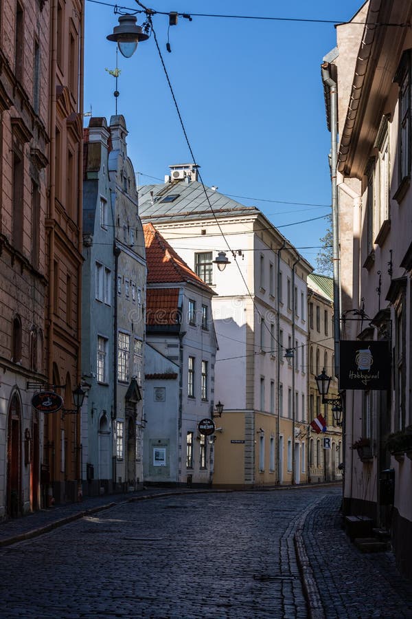 Streets of Riga at morning editorial stock photo. Image of eastern ...
