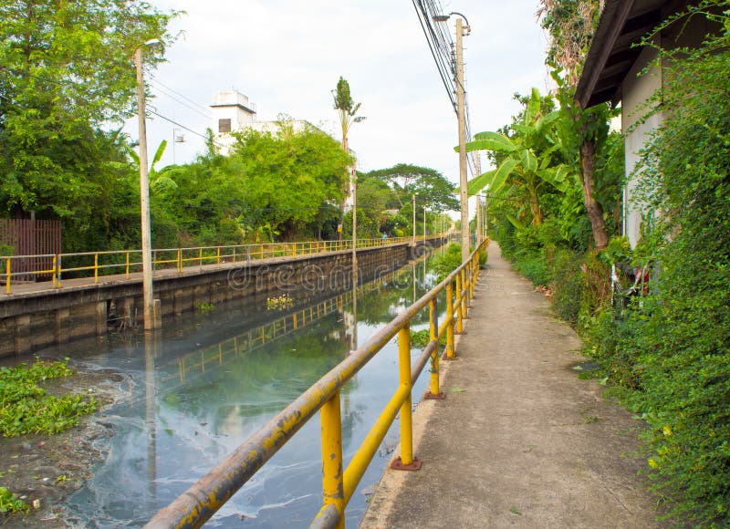 Walk Way Along the Sewage Water Canal Stock Image - Image of village ...