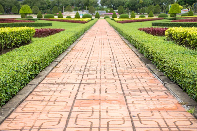 Walk Way Brick Floor in Natural Public Park Stock Image - Image of ...