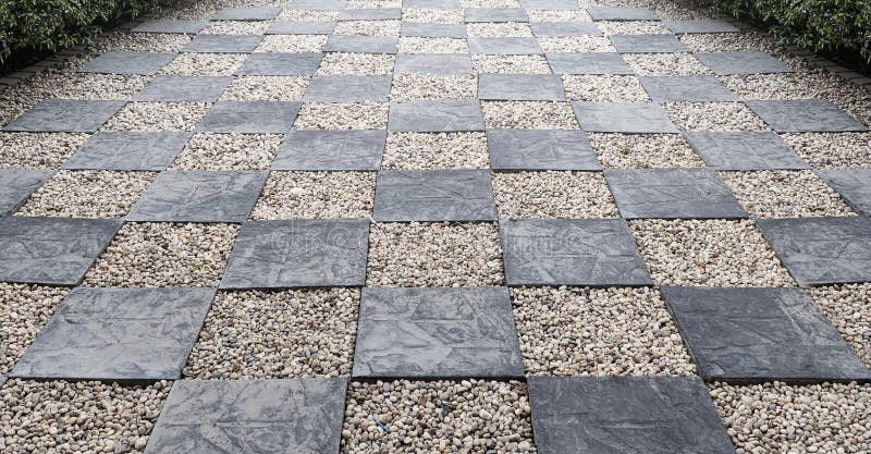 Walk Way Chess Pattern on Gravel Stone Floor Stock Photo - Image of ...