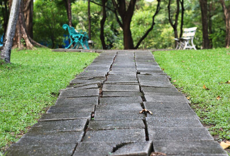 Walk way go to bench stock image. Image of grass, brick - 21856165