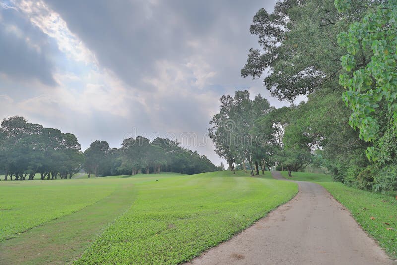 Walk Way and Green Field at Golf Club Stock Image - Image of garden ...
