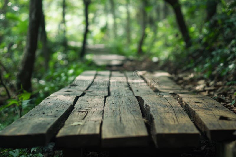 Walk on Wooden Path through Lush Forest, Nature Scenery and Serene ...