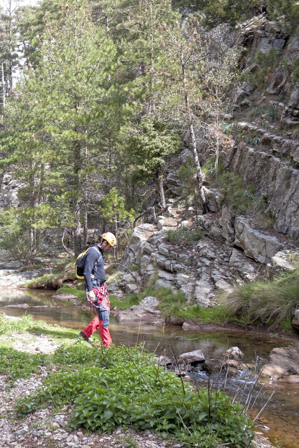 Walker Prepared To Cross a River Stock Image - Image of sportsman ...