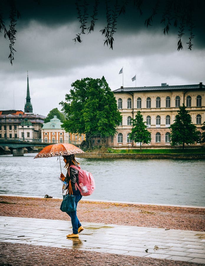 Walker in Stockholm on Rainy Day Editorial Image - Image of europe ...