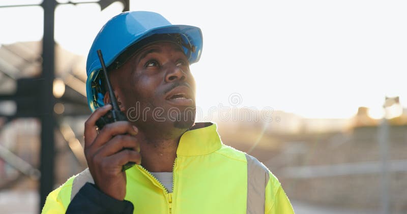 Walkie Talkie, Engineering and Man Construction Worker on Site for ...