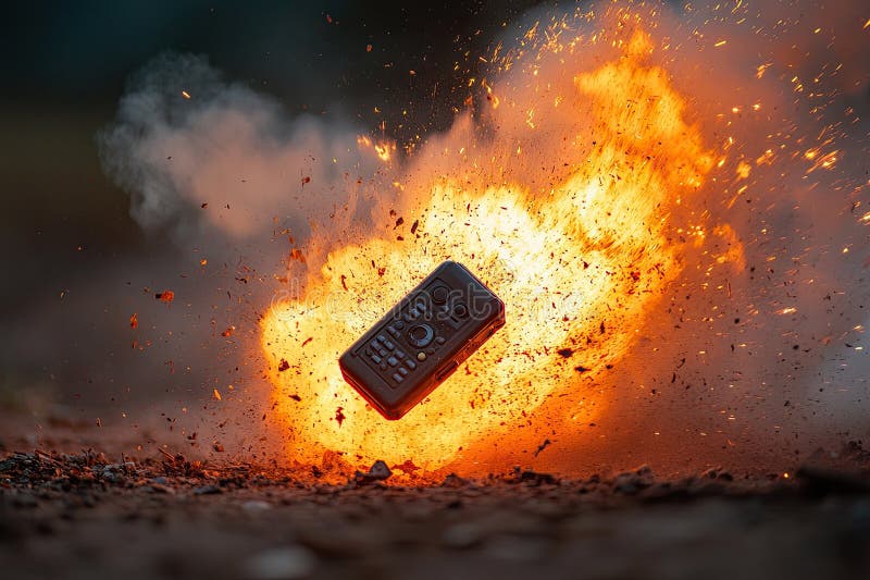 Walkie Talkie Exploding in Flames Explosion Generative AI Stock ...