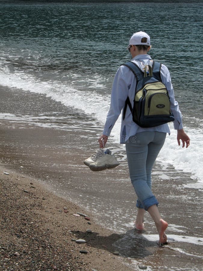 Walking alone stock photo. Image of vacation, walk, barefoot - 1029030