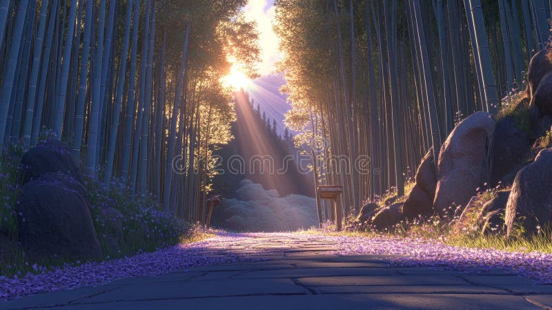 Walking Path Tranquil Bamboo Forest Sunlight Filtering Stock Photos ...