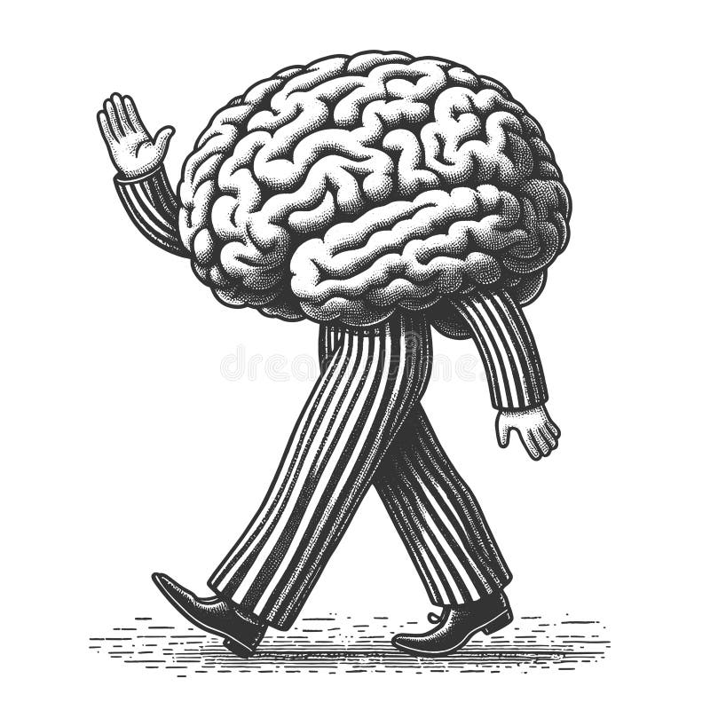 Walking Brain Character in Striped Suit Vector Stock Vector ...