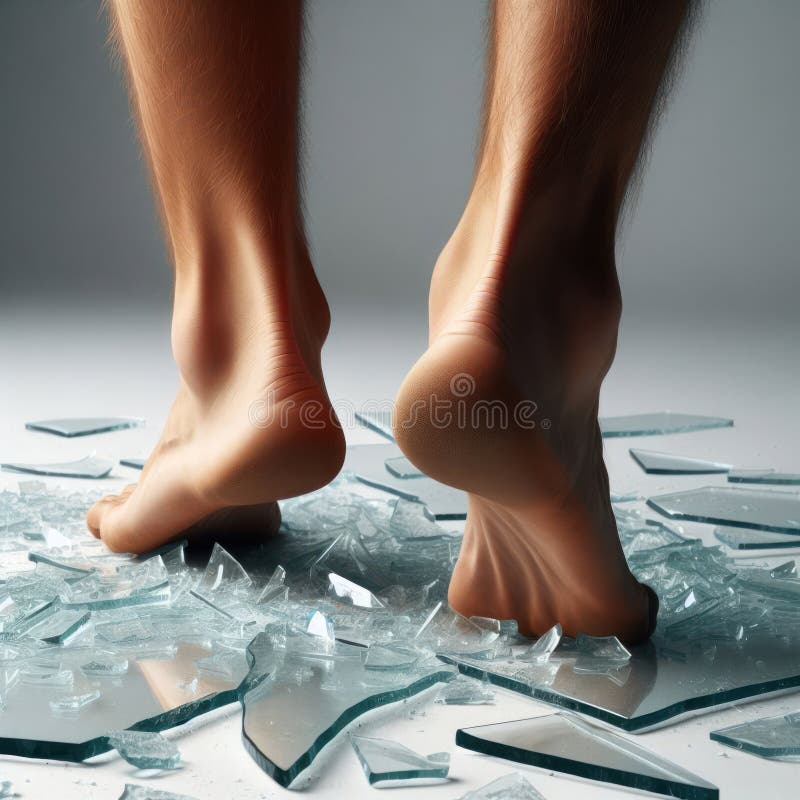 Walking Barefoot on Broken Glass. Stock Photo - Image of blame, glass ...