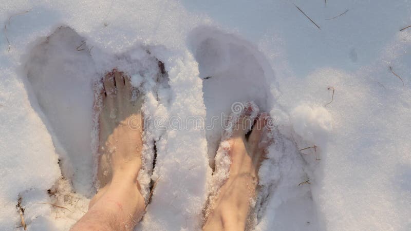 Barefoot in the snow stock video. Video of outdoor, closeup - 157999223