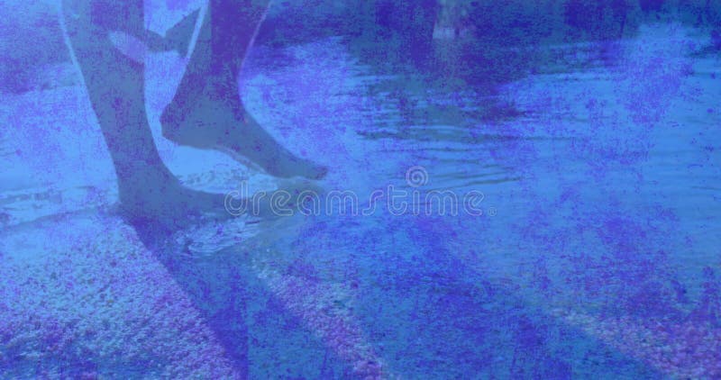 Walking Barefoot on Textured Blue Surface with Abstract Animation ...