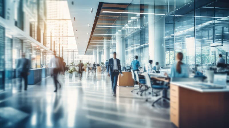 Walking Blurred Busy Office Interior Stock Illustration - Illustration ...