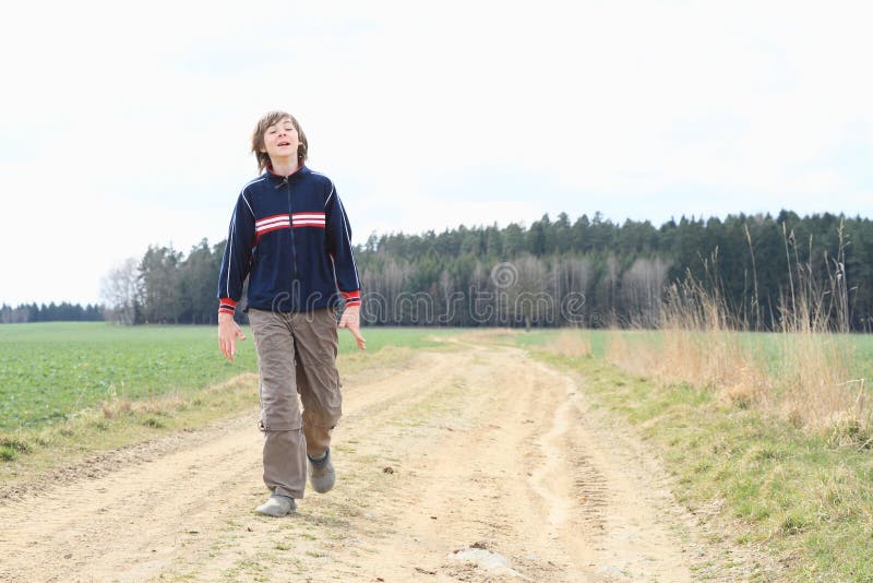 Walking boy stock photo. Image of meadow, nature, green - 52347226
