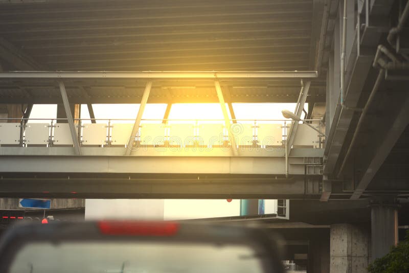 Walking Bridge or Flyover or Overpass at Street with Sun Flare Stock ...