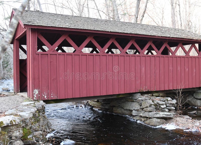 Red covered bridge stock photo. Image of bridge, walking - 135531358