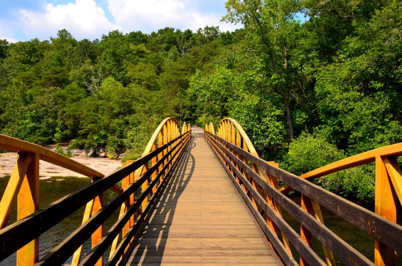 Walking Bridge Over River in the Woods Stock Image - Image of nature ...