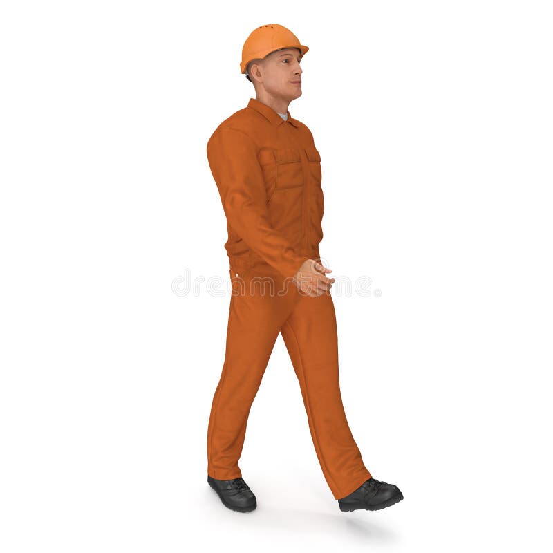 Builder Wearing Orange Coveralls Standing Pose. 3D Illustration ...