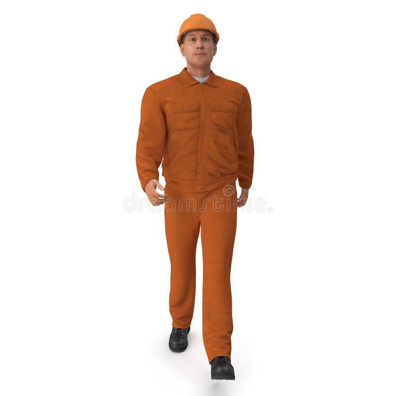 Builder Wearing Orange Coveralls Standing Pose. 3D Illustration ...