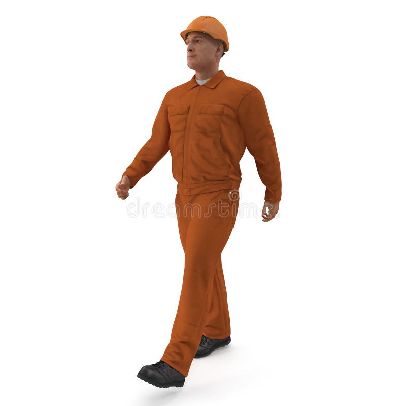Builder Wearing Orange Coveralls Standing Pose. 3D Illustration ...