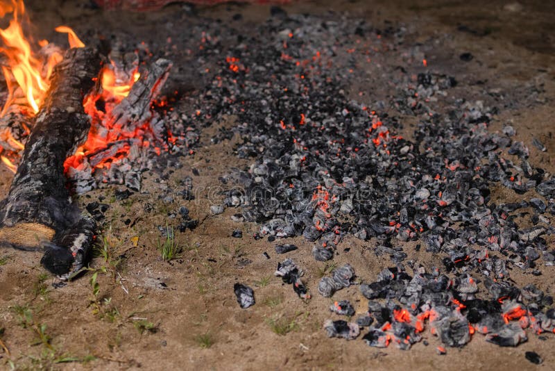 Walking on the Burning Cinders Close-up Side View. Stock Image - Image ...