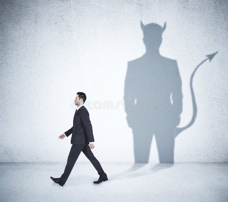 Walking Businessman with Devil Shadow Stock Photo - Image of remorse ...