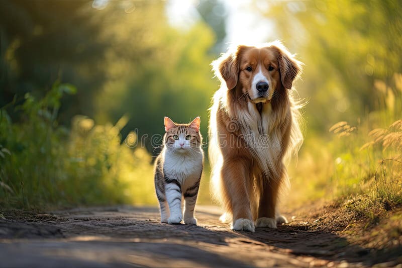 Walking Cat and Dog stock illustration. Illustration of domestic ...