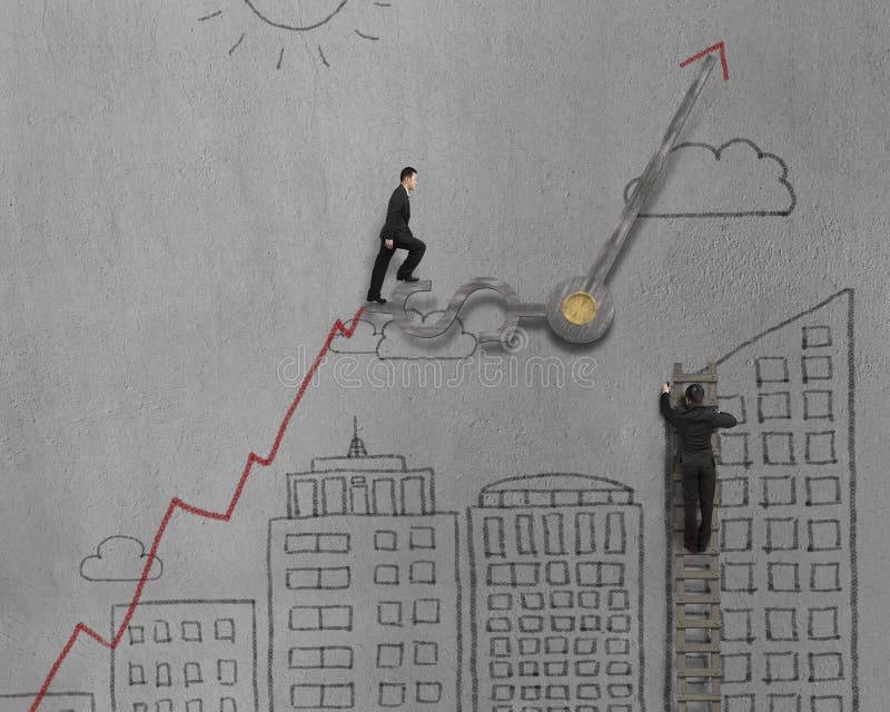 Walking on Clock Hand with Another Sketching Cityscape Doodles Stock ...