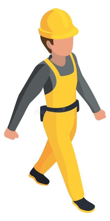 Walking Construction Worker. Isometric Engineer Front View Stock ...