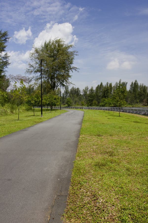 Walking and Cycling Path by the River Stock Image - Image of buildings ...