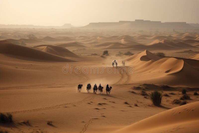 Walking in the Desert Caravan View from Afar Generative AI Stock ...