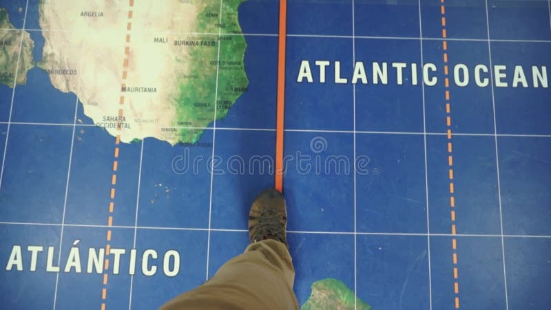 Walking on Equator Line on the Map Floor Stock Video - Video of ...