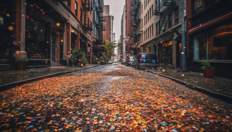Walking on Footpath, Defocused City Lights, Vibrant Colors Generated by ...