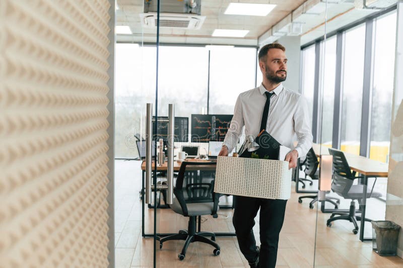 Walking Forward. Unemployed Man is with Personal Belongings after Being ...