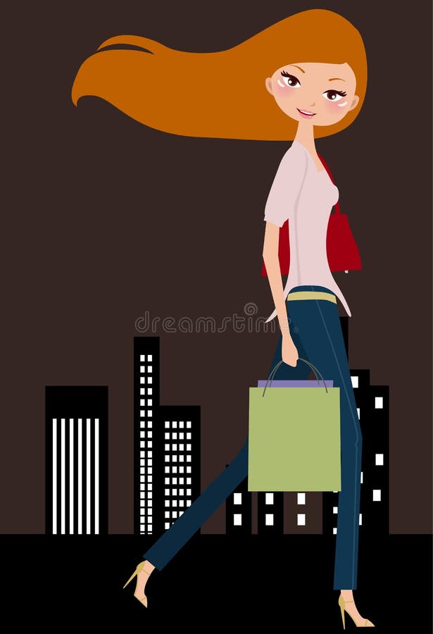 Walking girl stock vector. Illustration of vector, market - 12196975