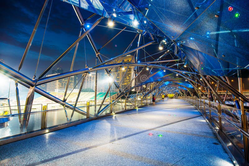 Walking on the Helix Bridge at Night, Singapore Editorial Photo - Image ...