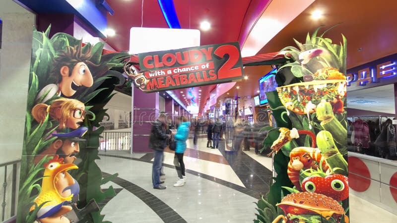 Walking through Illuminated Hall of Imax Cinema Inside a Shopping Mall ...