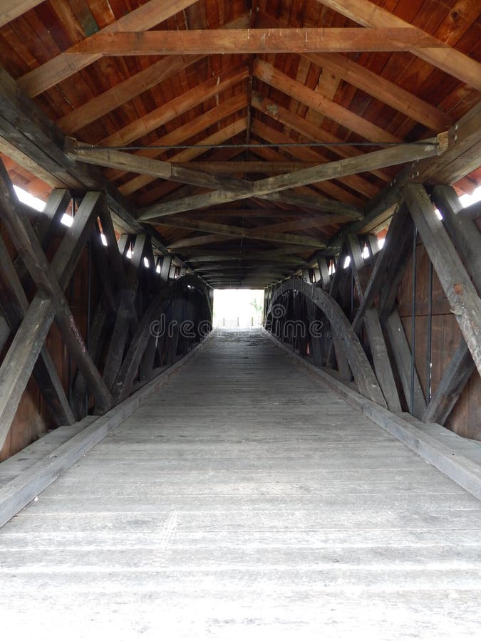 Walking Inside the Cover Bridge Stock Image - Image of water, waters ...