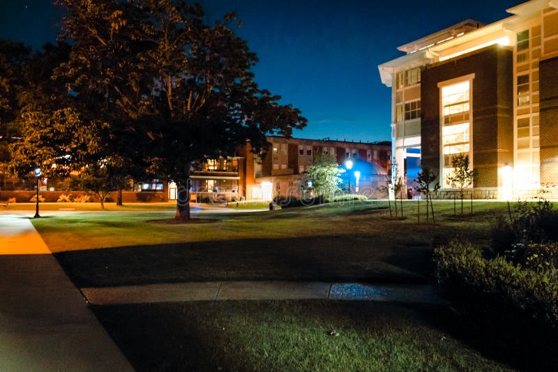 School Campus at night stock image. Image of green, higher - 6679723